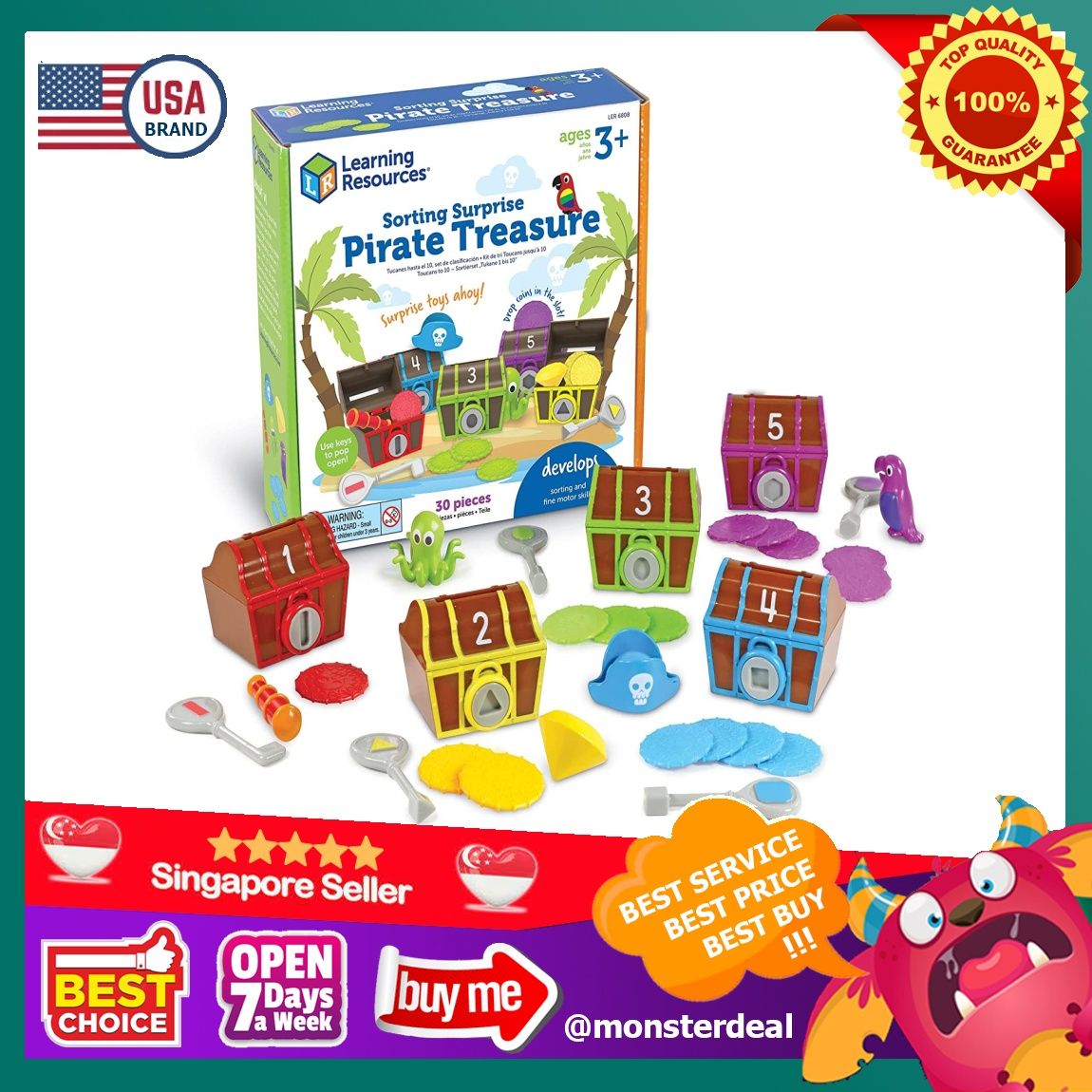 Learning Resources LER6808 Sorting Surprise Treasure Chests Set (30 ...