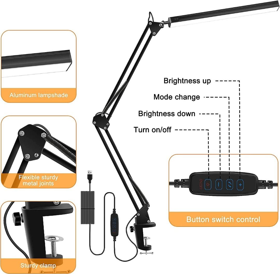 LED Desk Lamp Adjustable Clamp Light, Furniture & Home Living, Lighting ...