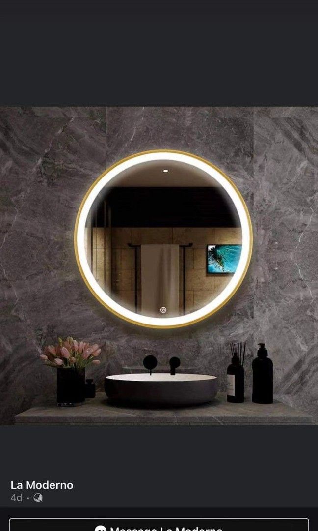 LED mirror Round Touch Screen with Tri color Lights Time Display and ...