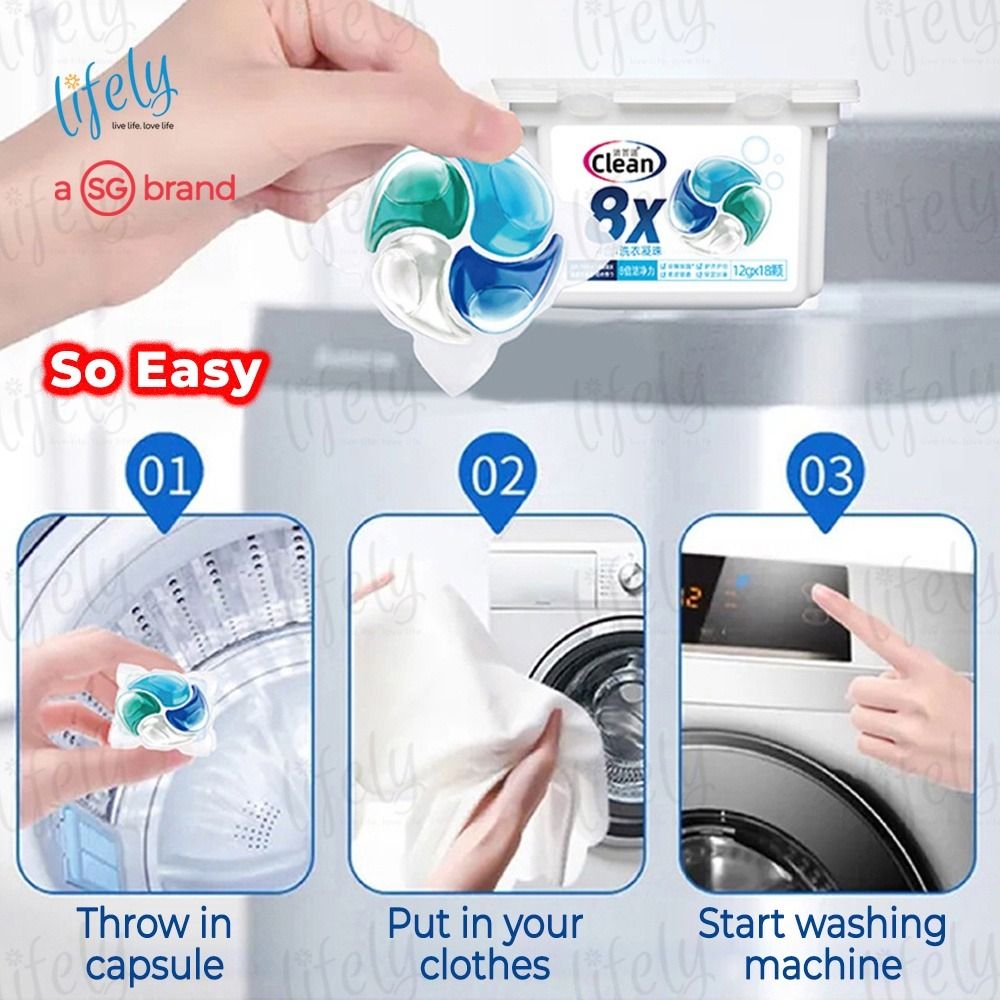 Lifely Laundry Capsule - Cheapest SG Stock, 8x Cleaning Power Laundry Pod, Wash Clothes Laundry ...