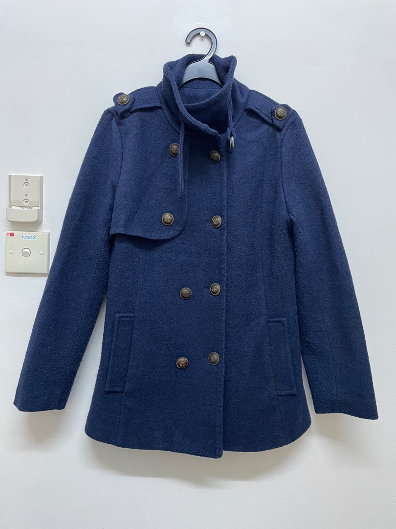 Navy Blue Coat, Women's Fashion, Coats, Jackets and Outerwear on Carousell