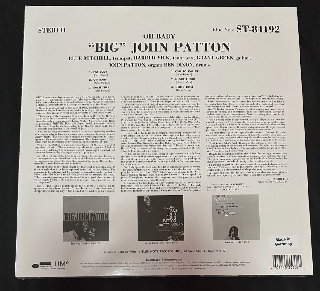 Oh Baby ! - Big John Patton vinyl record Blue Note LP on Carousell