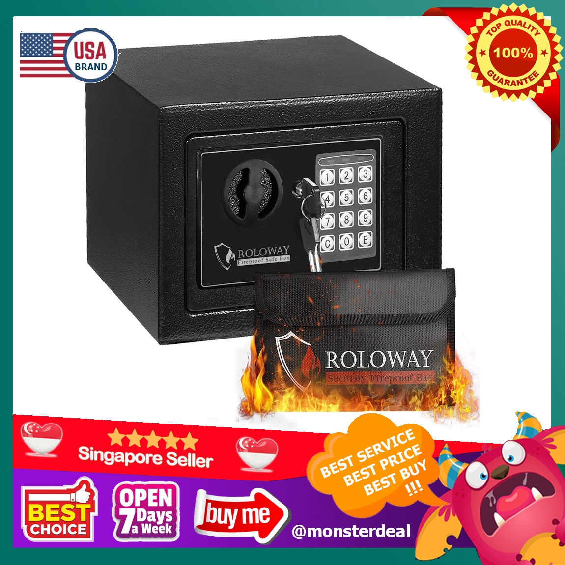 ROLOWAY Steel Money Safe Box for Home with Fireproof Money Bag for Cash ...