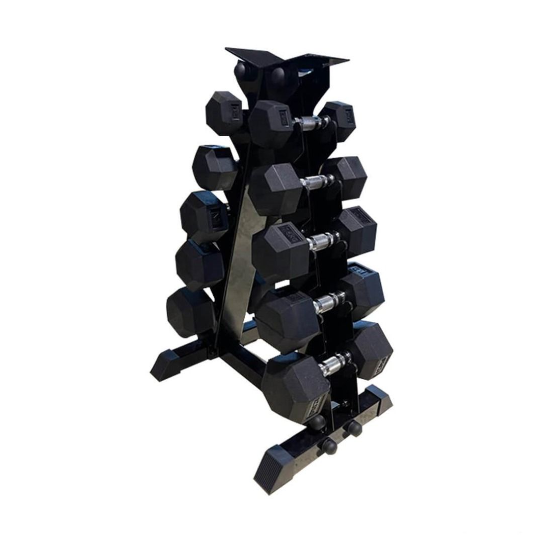 Rubber Hexagonal Dumbbells Set With A-Frame Rack, Sports Equipment ...