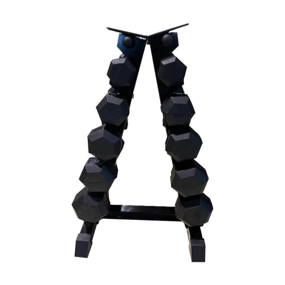 Rubber Hexagonal Dumbbells Set With A-Frame Rack, Sports Equipment ...