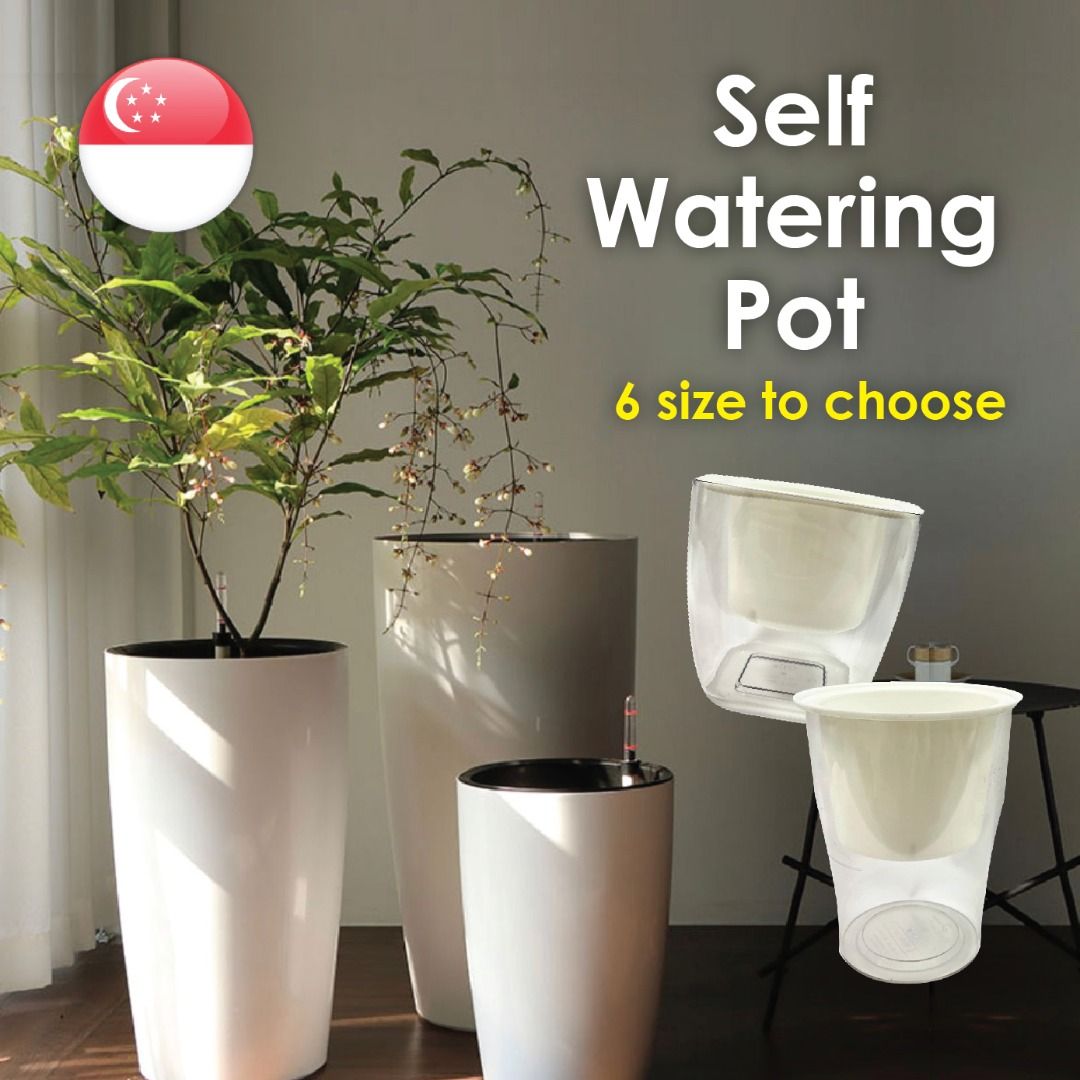 Self watering pot Planter pot watering pot pvc real plant pot white ...