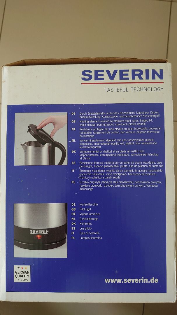 Severin 1L electric kettle, 1500W, TV & Home Appliances, Kitchen ...