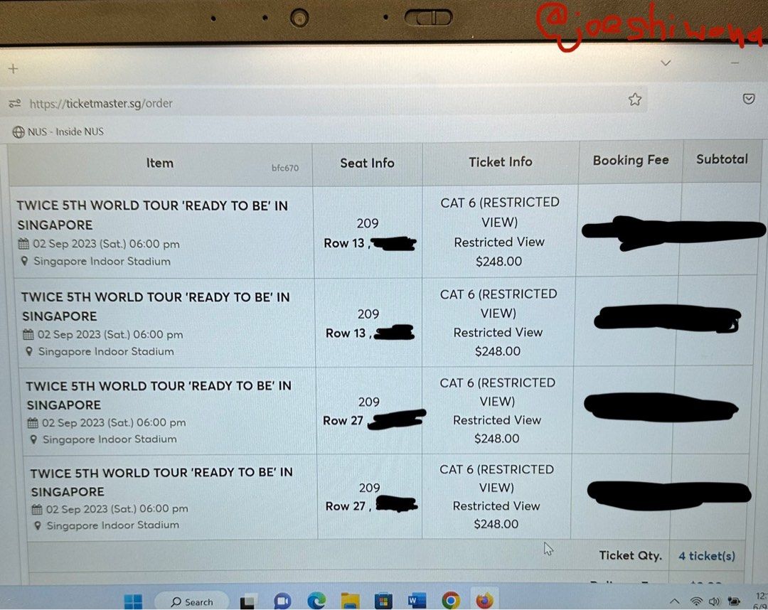 TWICE Singapore Ready To Be Concert Tickets CAT6 Restricted view ...