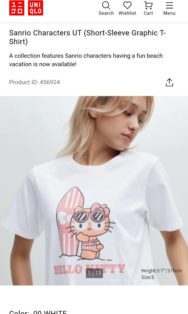 UNIQLO HELLO KITTY SANRIO WOMAN SHIRT ORIGINAL, Fesyen Wanita, Pakaian ...