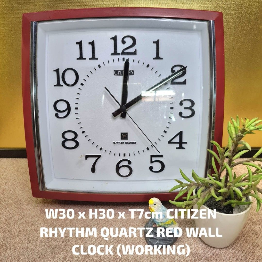 W30 x H30 x T7cm CITIZEN RHYTHM QUARTZ RED WALL CLOCK (WORKING) on Carousell