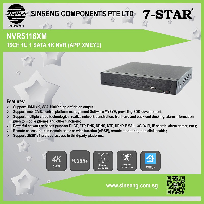 4K 16CH NVR 1U 1 SATA 1 Lan Port (APP:XMEYE) Model:NVR5116XM By:7-STAR* Compatible:Hikvision ...