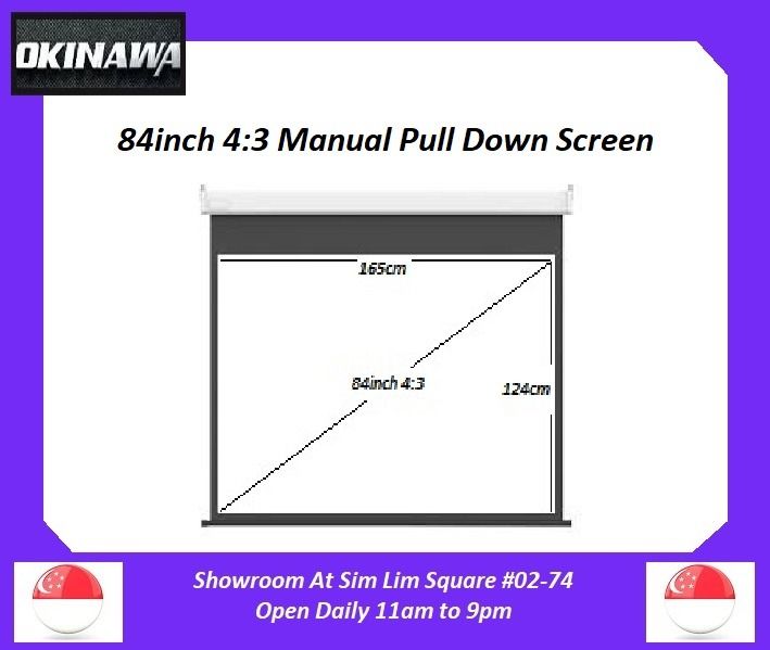 84inch 4:3 Manual Pull Down Wall or Ceiling Mounted Projector Screen ...