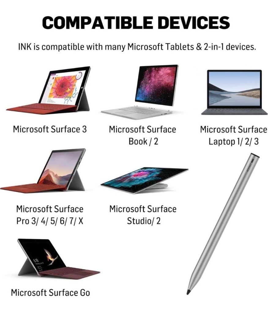 Adonit Ink (Silver) Microsoft Surface Pen, (Palm Rejection) Active ...