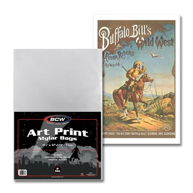 Art Print Mylar Bags (11'' x 17'') Crystal clear, archival protection ...