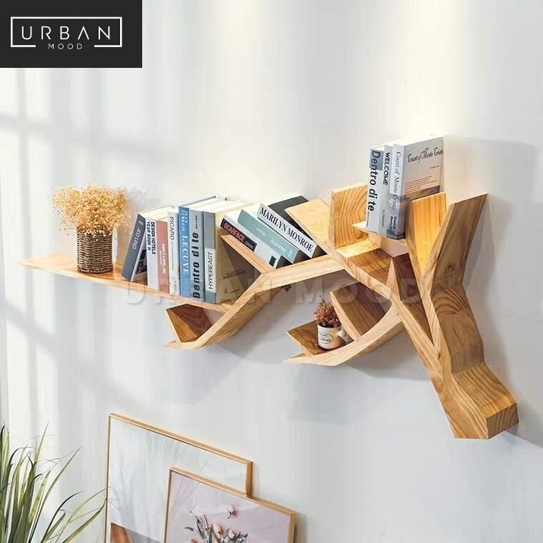BIRCH Solid Wood Tree Branch Floating Shelf, Furniture & Home Living ...