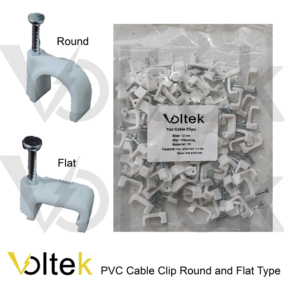 Cable Clip PVC clamp round and flat type white w/nail - 100pc/pack ...