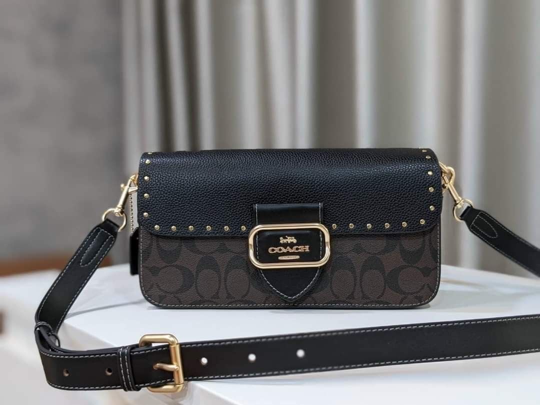 Coach Morgan Shoulder Bag In Colorblock Signature Canvas With Rivets ...