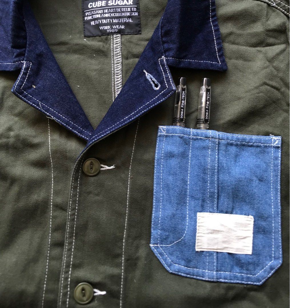 Cube Sugar Workwear Chore Jacket "olive drab", Men's Fashion, Coats ...