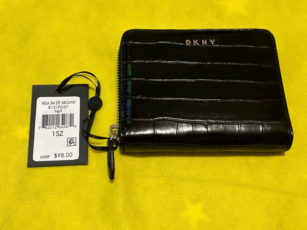 DKNY Vela Small Zip Around Wallet in Black Croc on Carousell