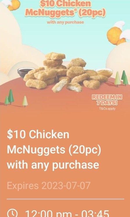 [FREE] $10 Chicken McNuggets (20pcs) Mcdonald with Any Purchase, Food ...