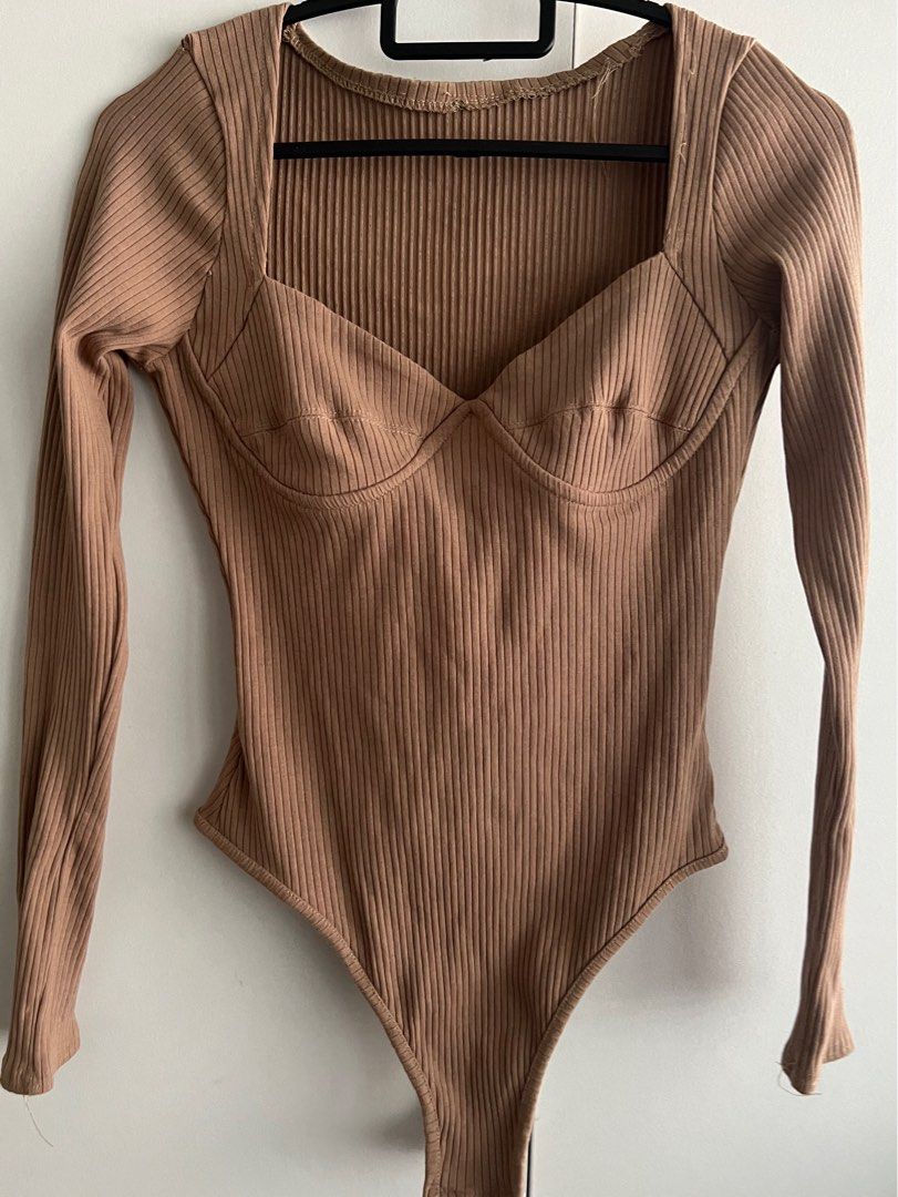 Knitted body hugging bodysuit, Women's Fashion, Tops, Other Tops on ...