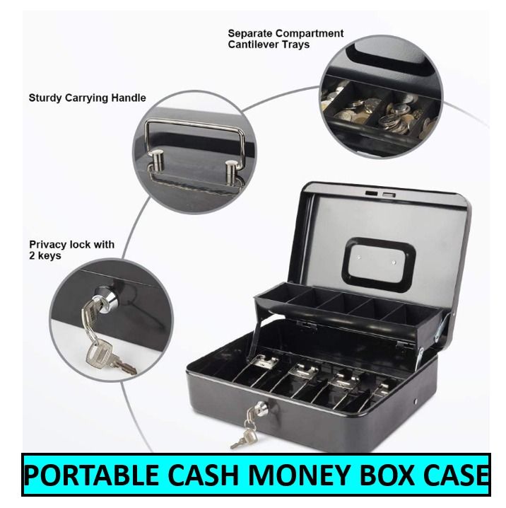 Locking Cash Box with Lock, Money Box with Cash Tray, Lock Safe Box ...