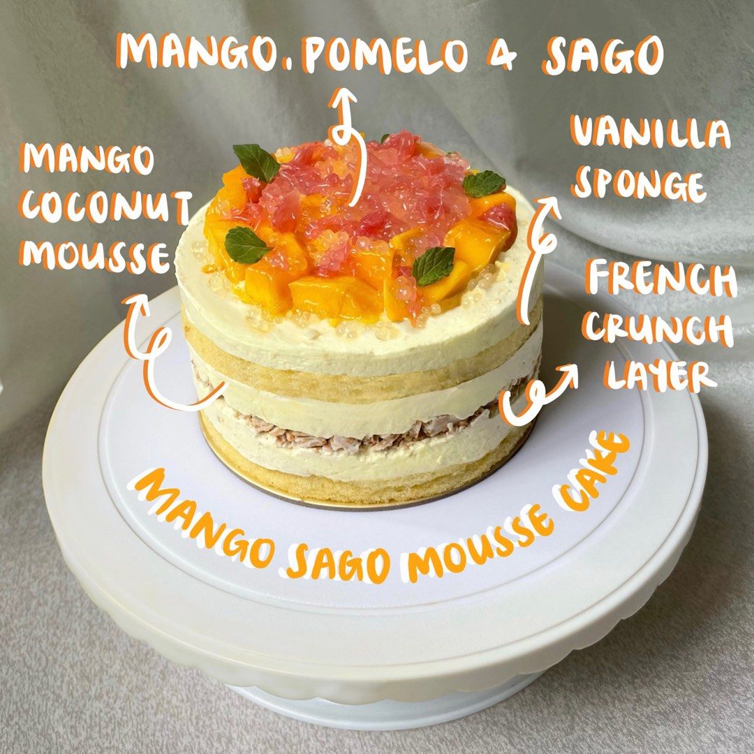 Mango Sago Mousse Cake, Food & Drinks, Homemade Bakes on Carousell