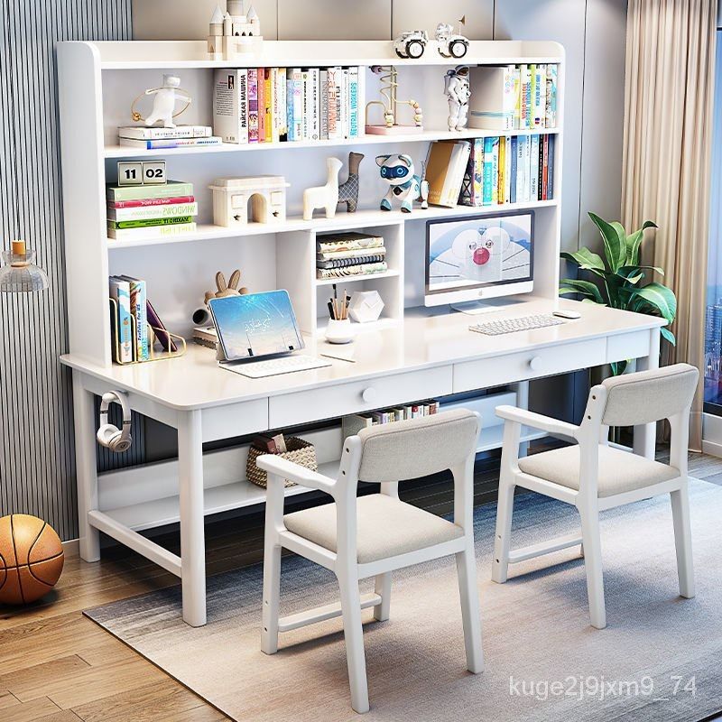 Nordic Solid Wood Desk Bookshelf Integrated Table Simple Home Student ...