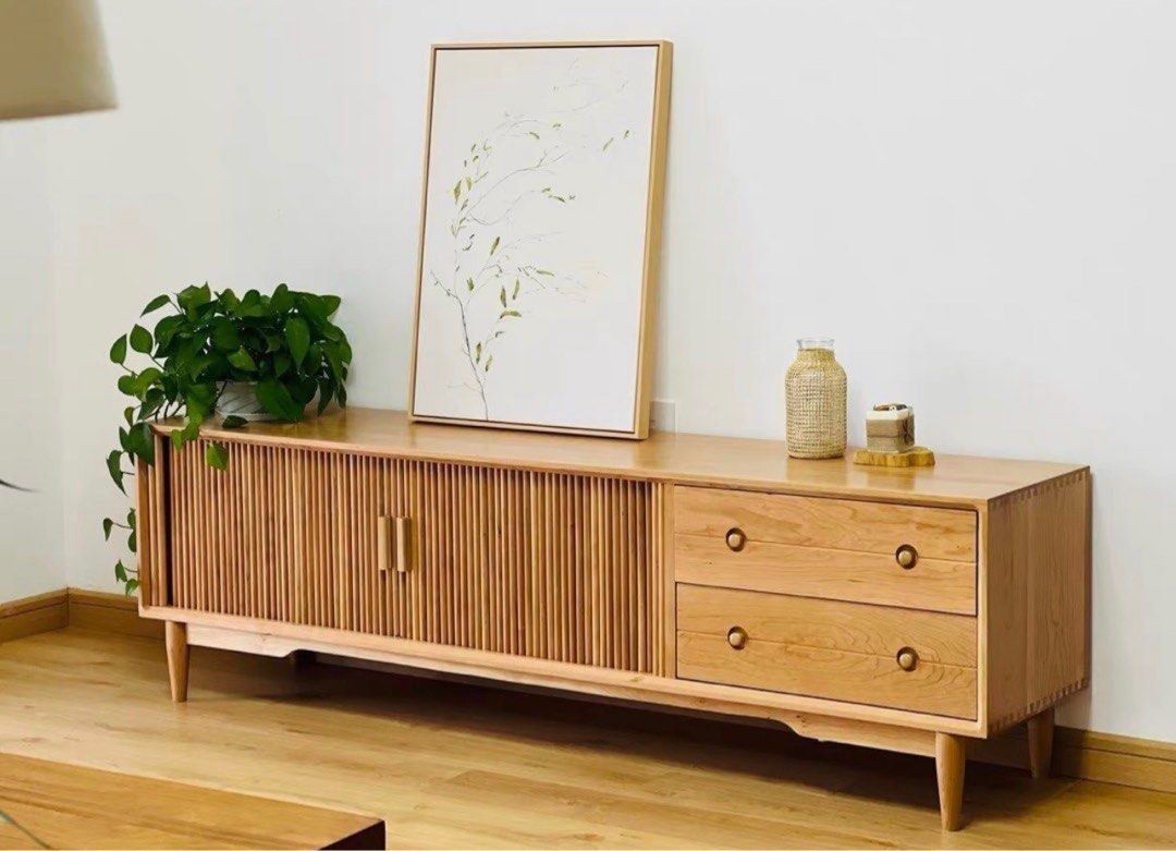OLIRE Modern Oak Wood TV Console, Furniture & Home Living, Furniture ...