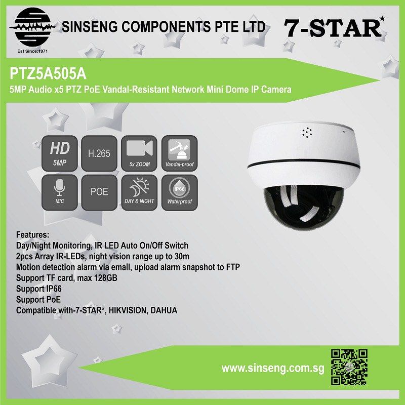 5MP PoE Mini PTZ IP Camera ONVIF UHD 5X Optical Zoom Pan Tilt Vandal ...