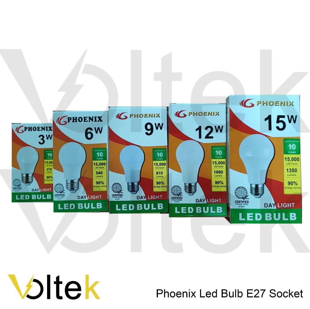 Phoenix LED Bulb E27 socket Daylight 3w, 6w, 9w, 12w, 15w LED Light ...