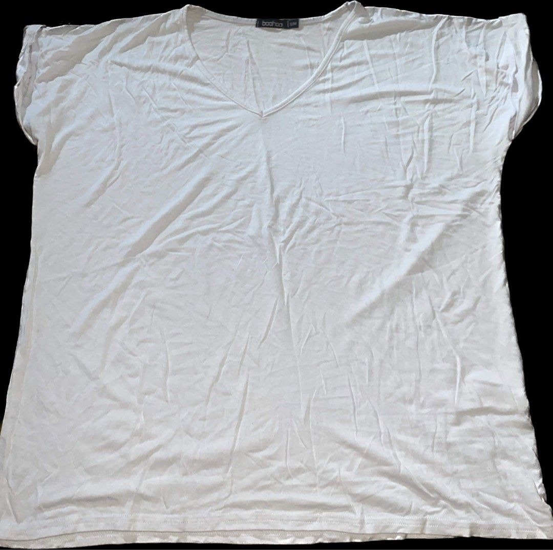 Plain White Top Folded Sleeves Style, Women's Fashion, Tops, Blouses on ...