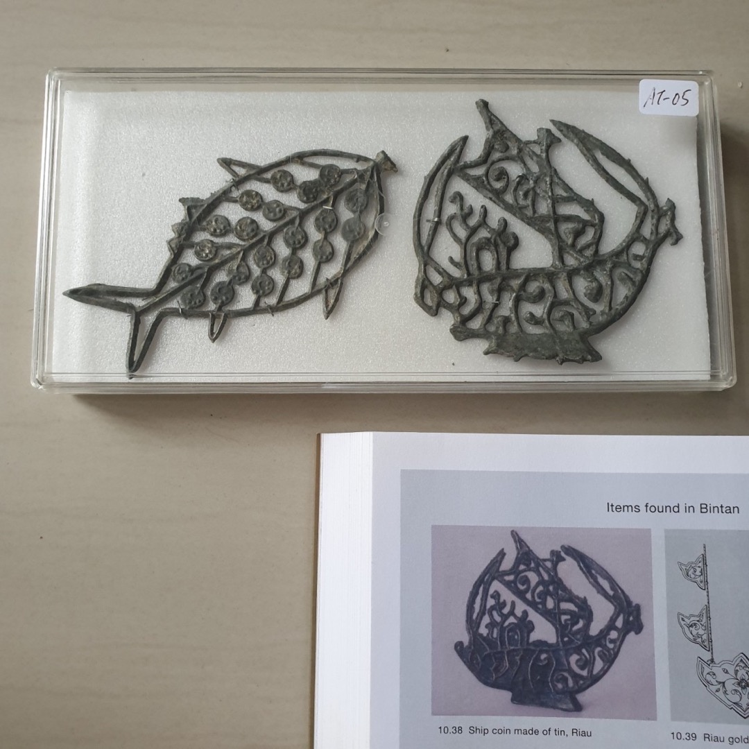 Riau-Lingga Sultanate Tin Ship & Fish Katun Malay Johor Ancient Coin ...