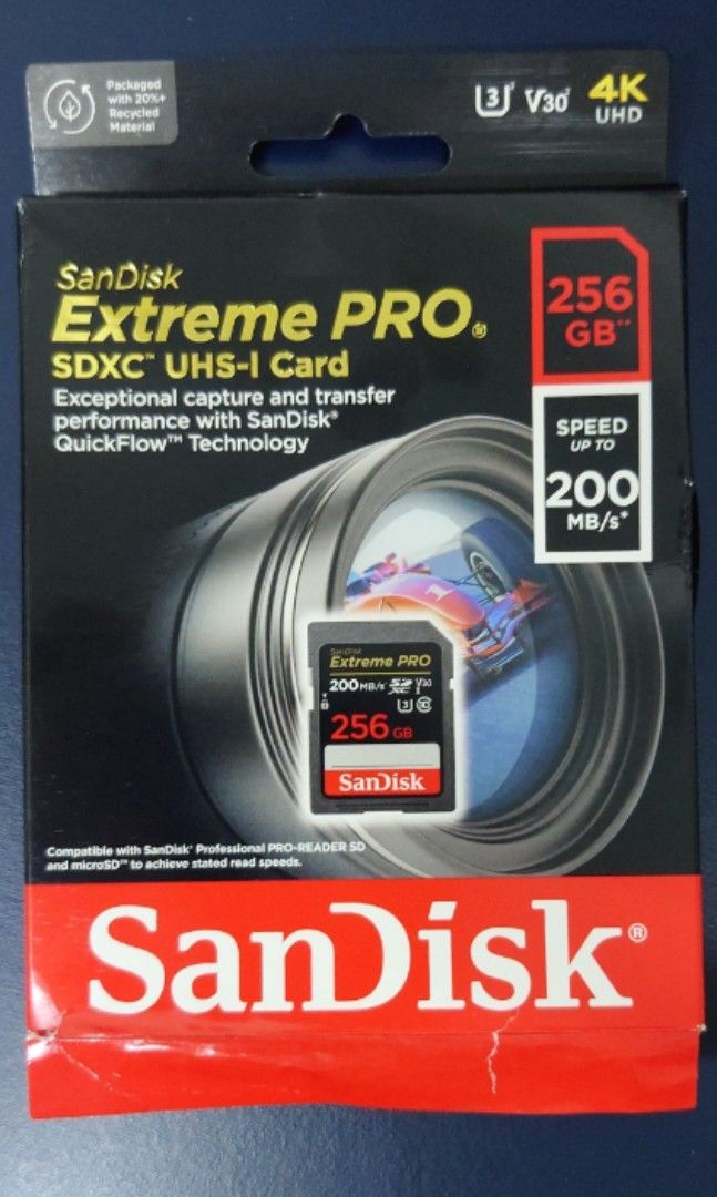Sandisk Extreme Pro SDXC UHS-I Card 256GB 200mbps U3 V30 4K, Mobile ...