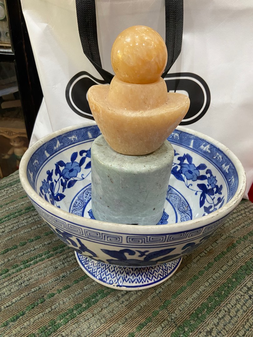 Tabletop Jade Water Fountain With Vintage Oriental Garden Bowl, Hobbies ...
