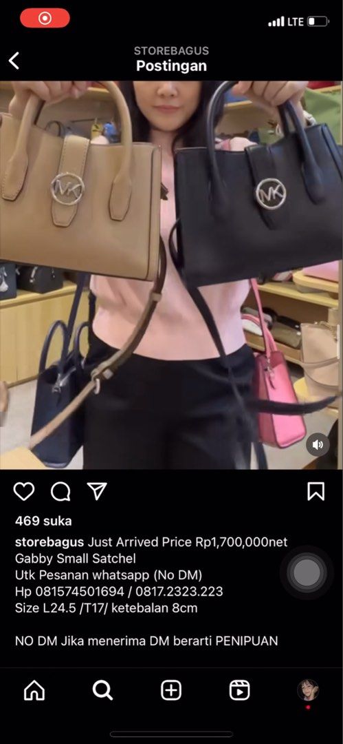 Tas MK original gabby small satchel, Barang Mewah, Tas & Dompet di Carousell