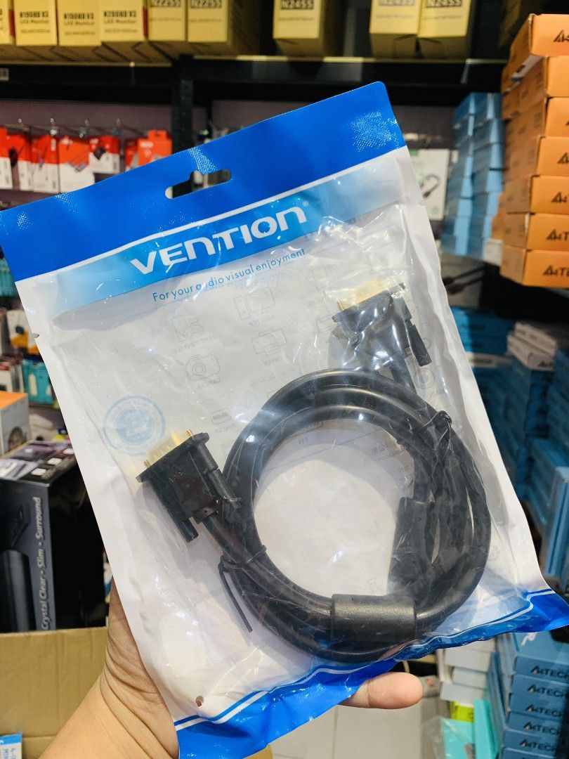 Vention 1.5M VGA Male to Male Cable (3+6) With Ferrite Cores Black ...