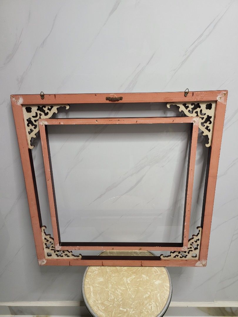 Vintage Chinese wood frame, with hanging hooks. Can be used for photos ...