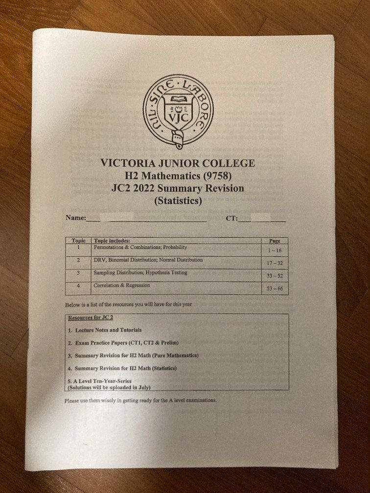 VJC H2 Math Revision package 2022 (Statistics), Hobbies & Toys, Books ...