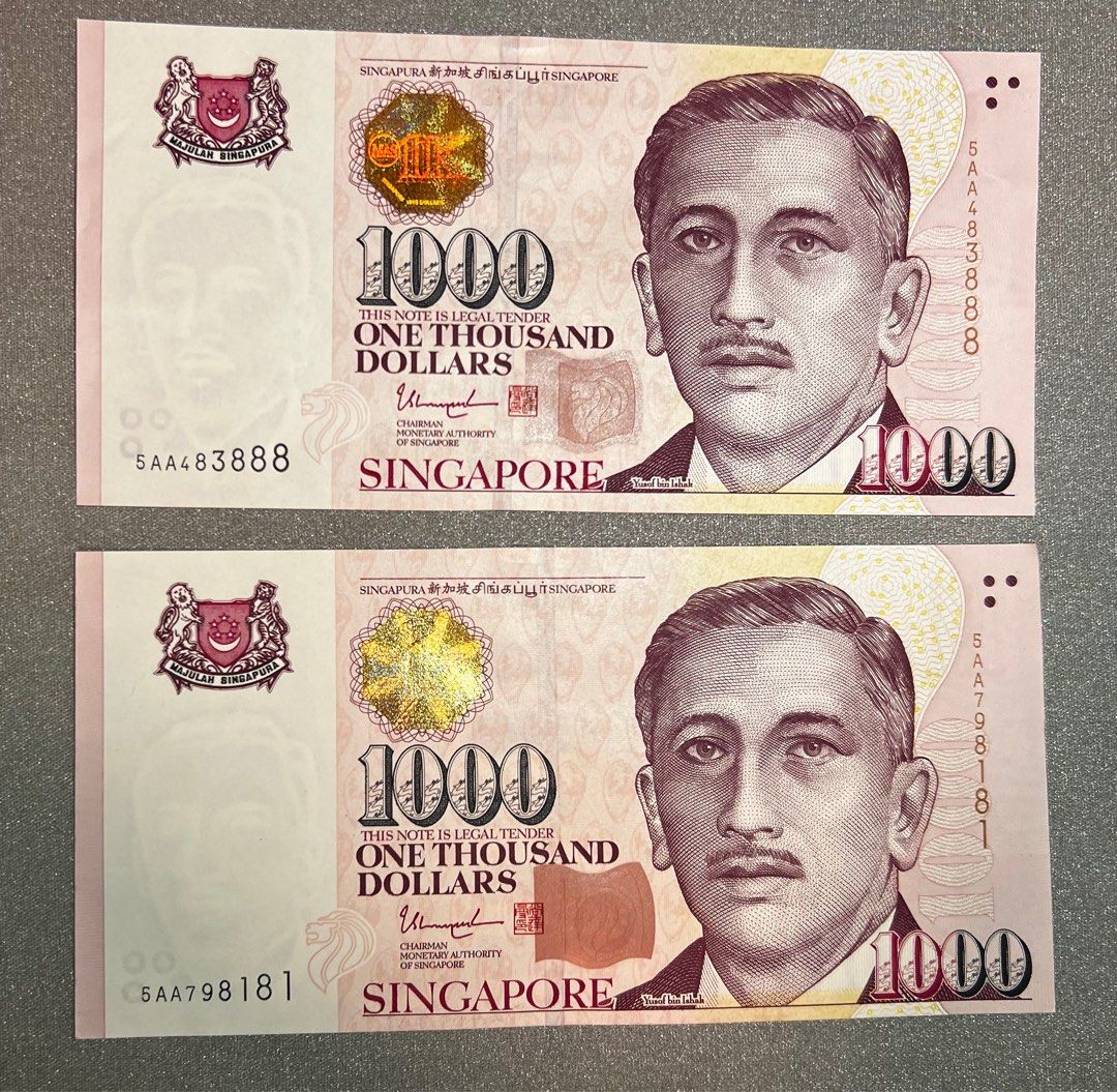 Singapore New Notes $1000 x2 nice numbers , Hobbies & Toys, Memorabilia ...