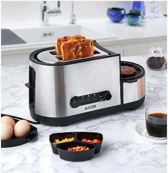 Aicok Toaster and Egg Maker, 5-in-1 Toaster, 2-Slice Toaster with Extra ...
