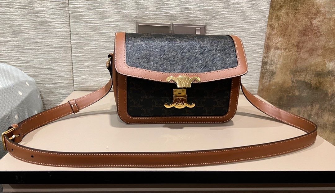 Celine CLASSIQUE TRIOMPHE BAG IN TRIOMPHE CANVAS AND CALFSKIN TAN ...