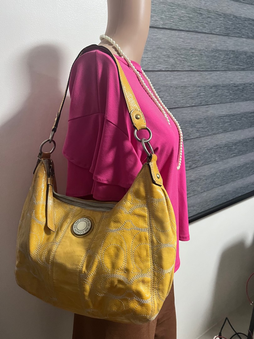 Coach Yellow Hobo Bag with free wallet, Luxury, Bags & Wallets on Carousell
