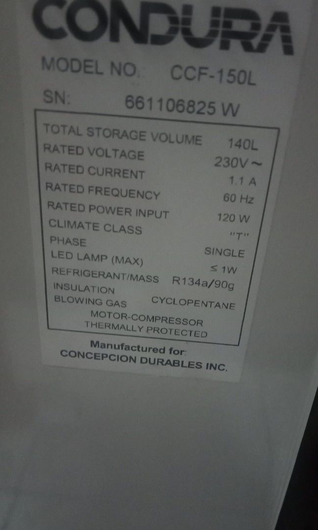 Condura CCF-150/L 5.3 chest freezer, TV & Home Appliances, Kitchen ...