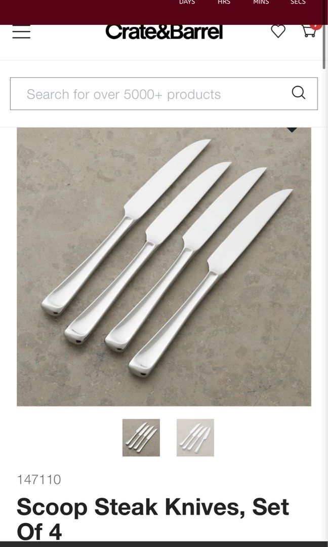 Crate and Barrel Scoop steak knives set of 4, Furniture & Home Living ...