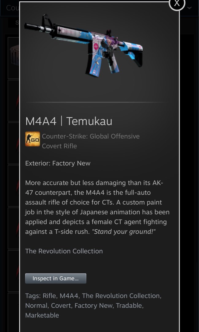 CSGO: M4 Temukau Factory New, Video Gaming, Gaming Accessories, In-Game Products on Carousell