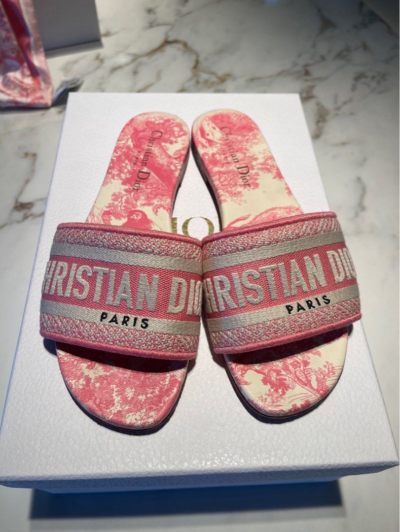 Dior Dway Slides in Peony Pink Toile de Jouy Embroidered Cotton, Women ...