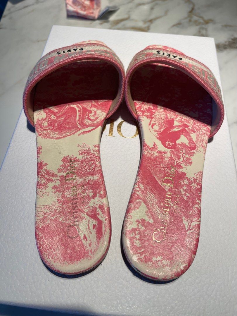 Dior Dway Slides in Peony Pink Toile de Jouy Embroidered Cotton, Women ...