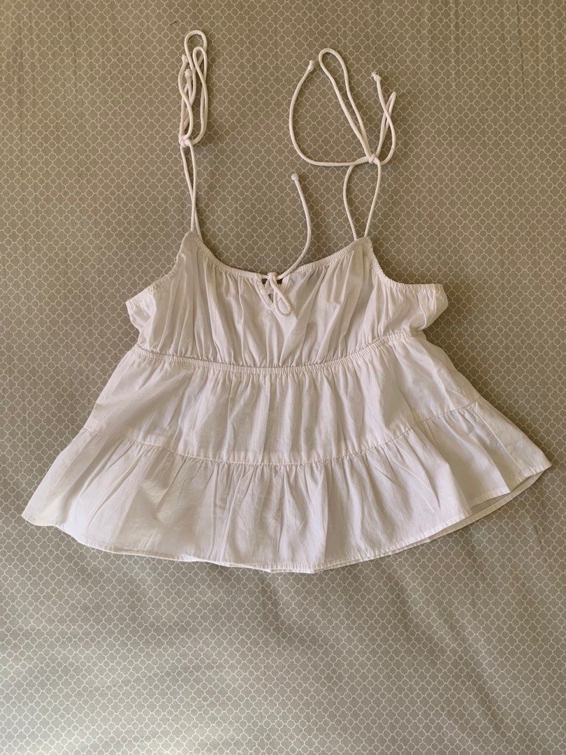 H&M White Stringy Top, Women's Fashion, Tops, Sleeveless on Carousell