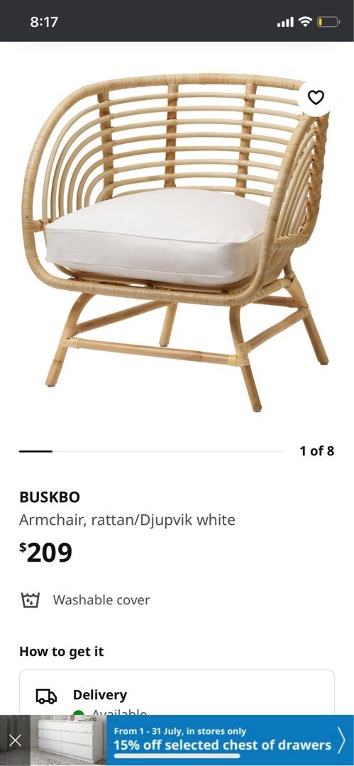 Ikea Buskbo rattan chair, Furniture & Home Living, Furniture, Chairs on ...